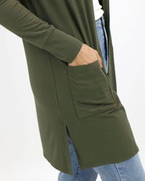 Olive Casual Day Modal Cardigan - Olive / M - Grace and Lace