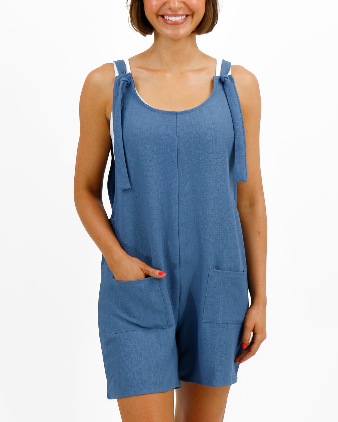 Easy Breezy Dusty Blue Romper - Dusty Blue / XS - Grace and Lace