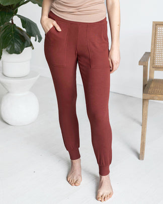 Essential Ribbed Rust Jogger Pants - FINAL SALE - Rust / S - Grace and Lace