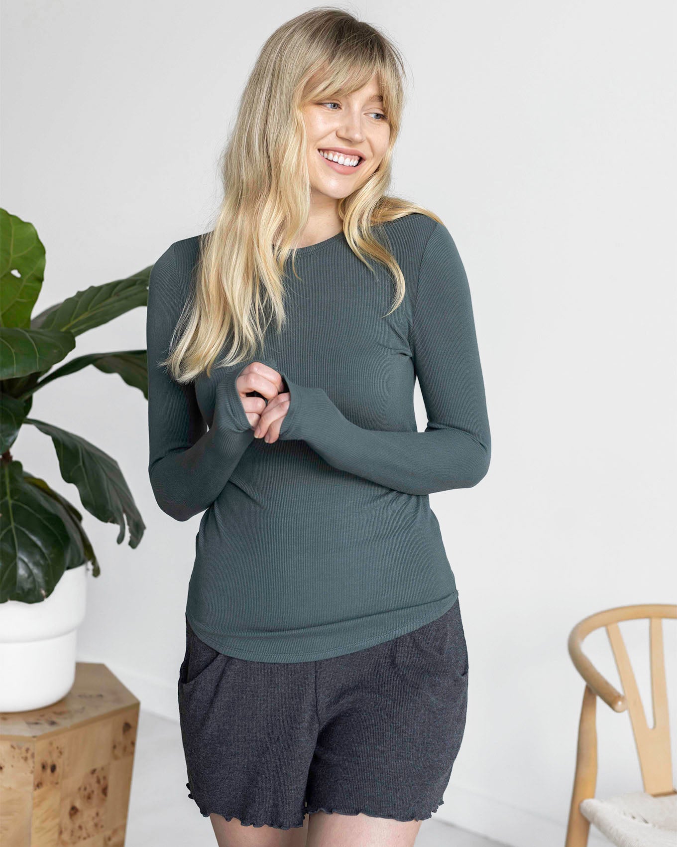 Essential Ribbed Forest Long Sleeve Tee - Forest / XS - Grace and Lace
