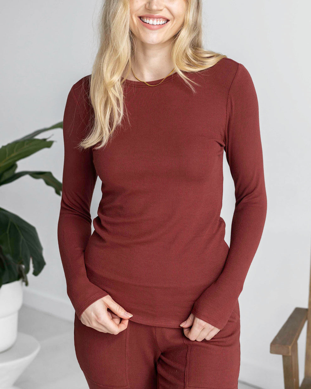 Essential Ribbed Rust Long Sleeve Tee - Rust / XS - Grace and Lace
