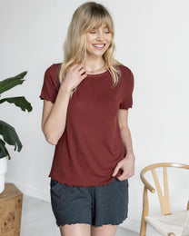 Essential Ribbed Rust Relaxed Fit Tee - Rust / L - Grace and Lace
