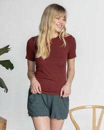 Essential Ribbed Rust Short Sleeve Fitted Tee - Rust / XS - Grace and Lace