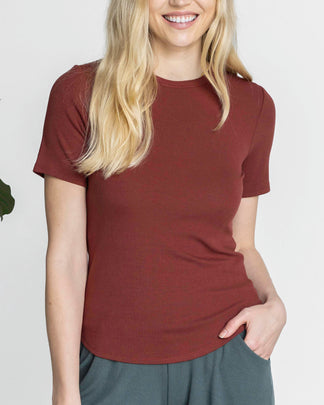 Essential Ribbed Rust Short Sleeve Fitted Tee - Rust / XS - Grace and Lace