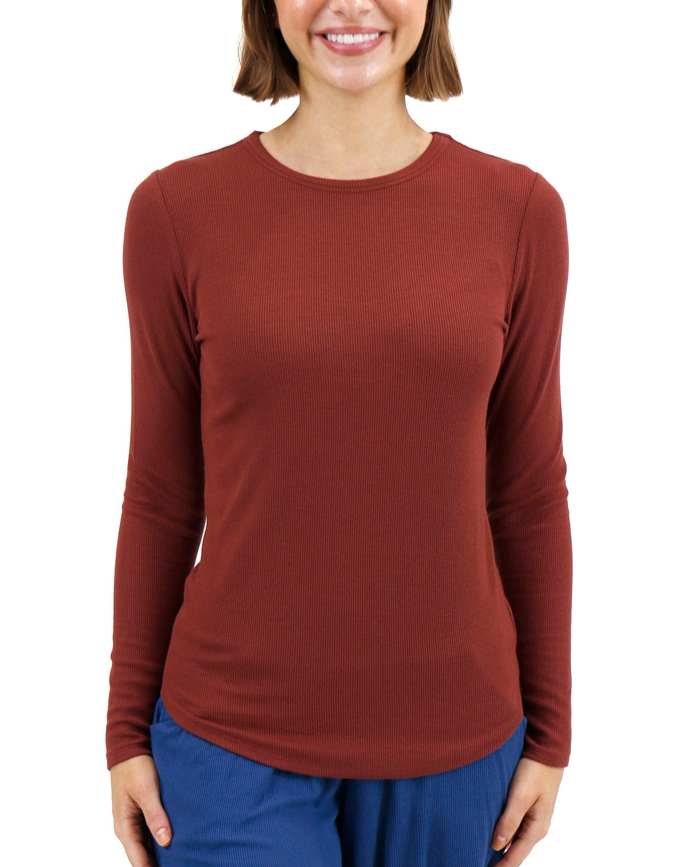 Essential Ribbed Rust Long Sleeve Tee - Rust / XS - Grace and Lace