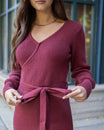 Faux Wrap Cabernet Sweater Dress - FINAL SALE - Cabernet / XS - Grace ...