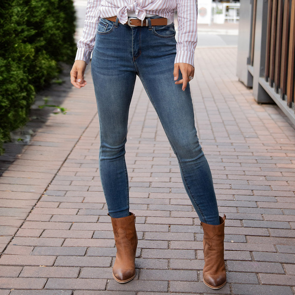 Fleece Mid-Wash Skinny Jeans - Mid-Wash / 14 - Grace and Lace