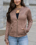 Leather Like Cafe Racer Jacket in Taupe - Taupe / XS - Grace and Lace
