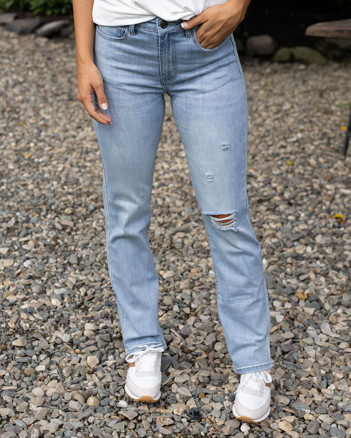 Mel's Fave Distressed Light Mid-Wash Full Length Jeans - Grace and Lace