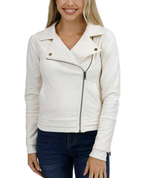 Move Free Leather Like Cream Moto Jacket - Cream / XXL - Grace and Lace
