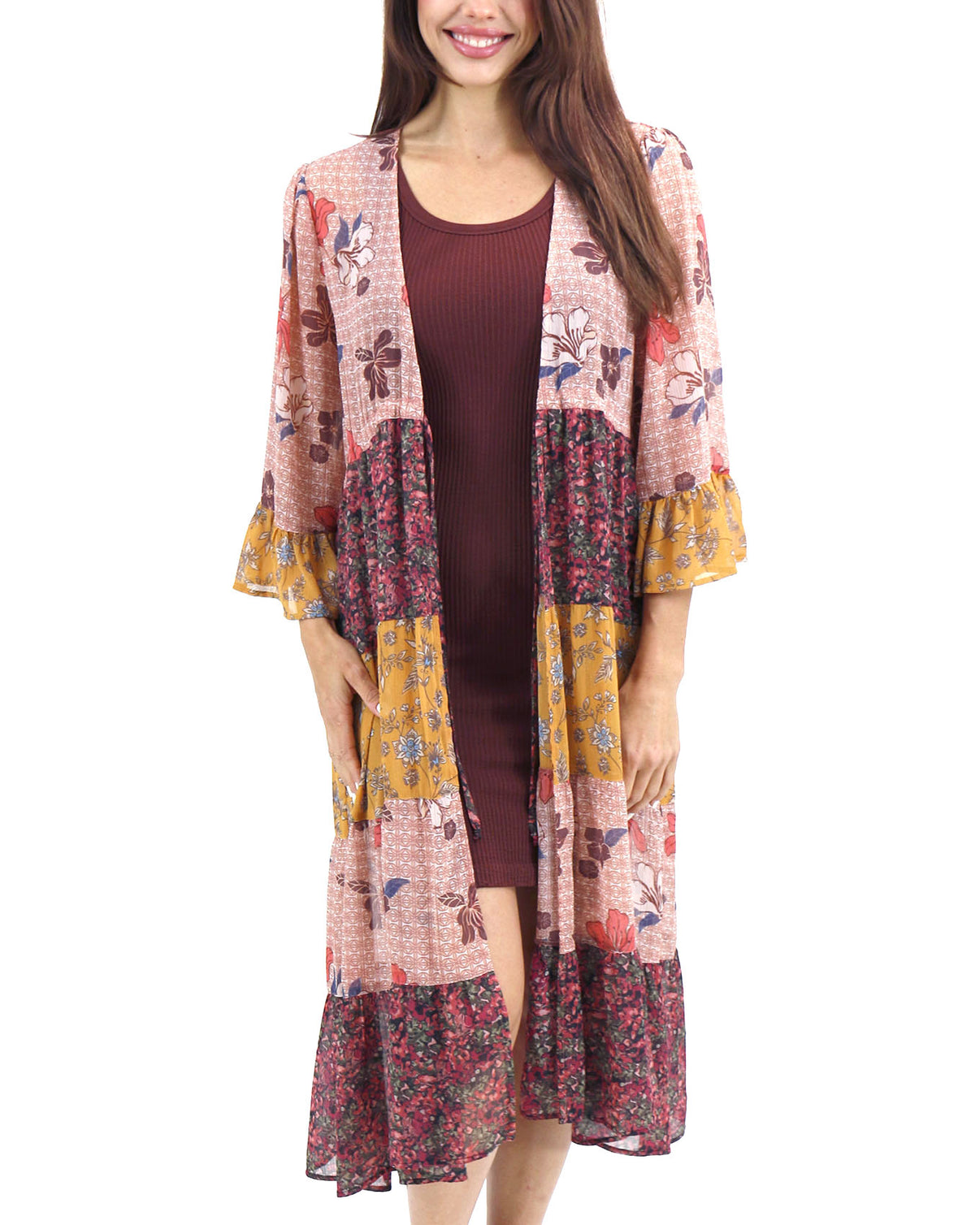 Fall Patchwork Kimono Duster - Grace and Lace