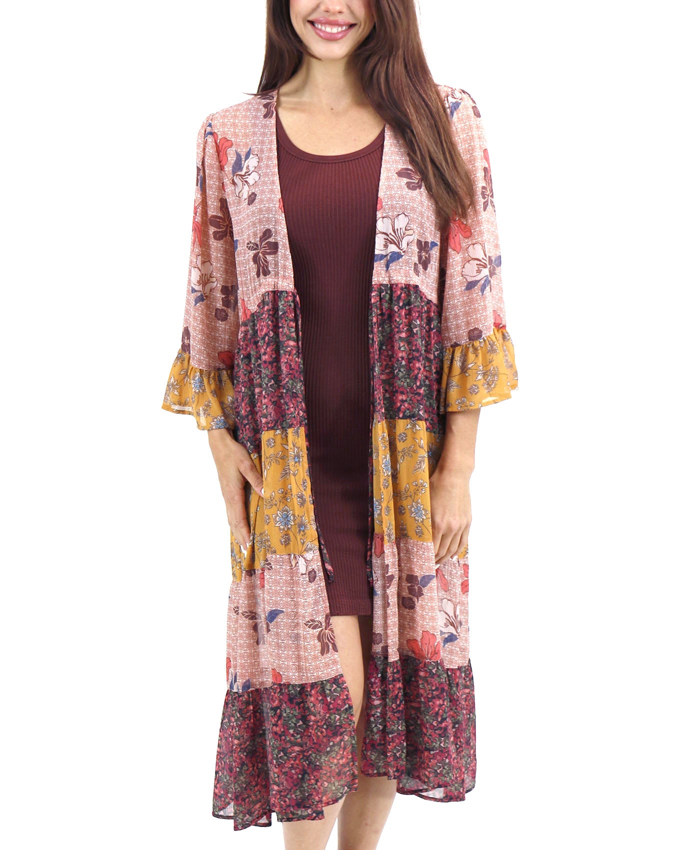 Fall Patchwork Kimono Duster - Fall Patchwork / XS - Grace and Lace