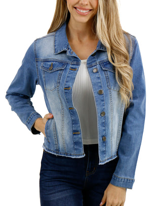 Soft Wash Denim Jacket in Mid-Wash - Mid-Wash / S - Grace and Lace