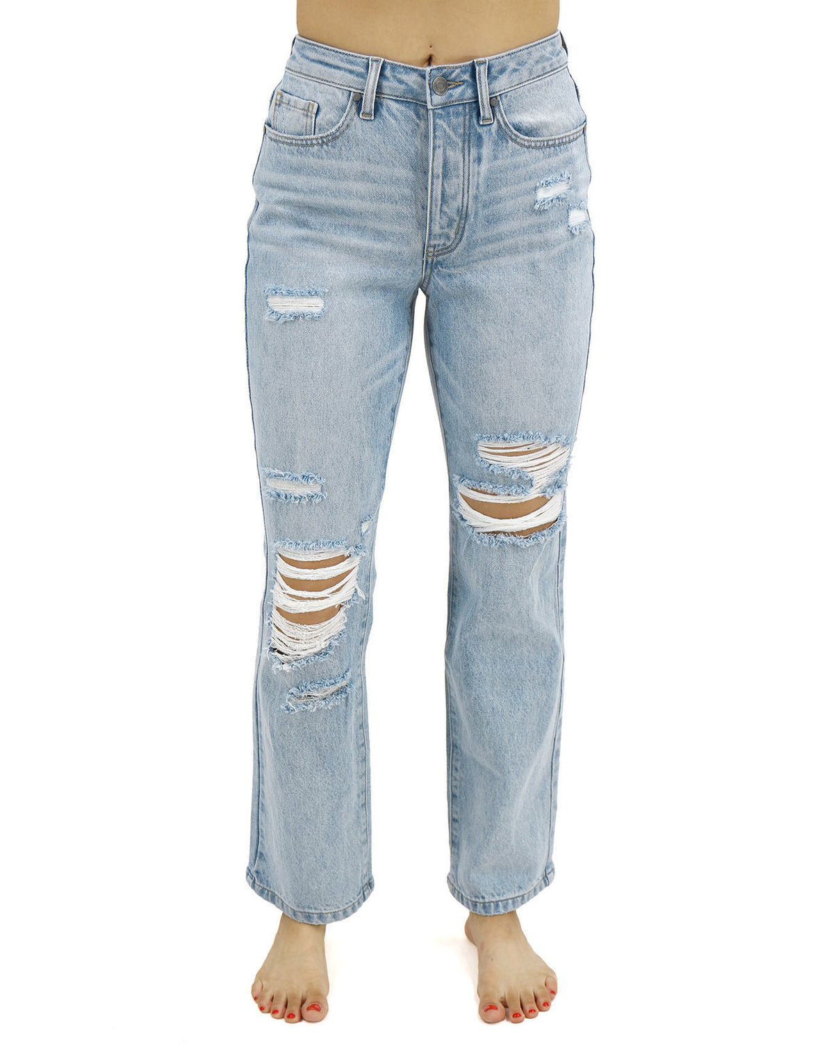 Stretch Mix Distressed Light-Wash 90's Jeans - Distressed Light-Wash ...