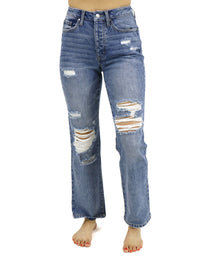 Stretch Mix Distressed Mid-Wash 90's Jeans - Distressed Mid-Wash / 12 ...