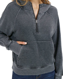 Vintage Washed Quarter Zip Hoodie in Washed Grey - Washed Grey / XL ...