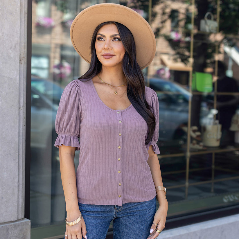 Scoop Neck Puff Mystic Purple Sleeve Top - Mystic Purple / XS - Grace ...