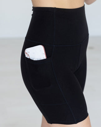 Black 7" Daily Pocket Biker Shorts - Black / M - Grace and Lace