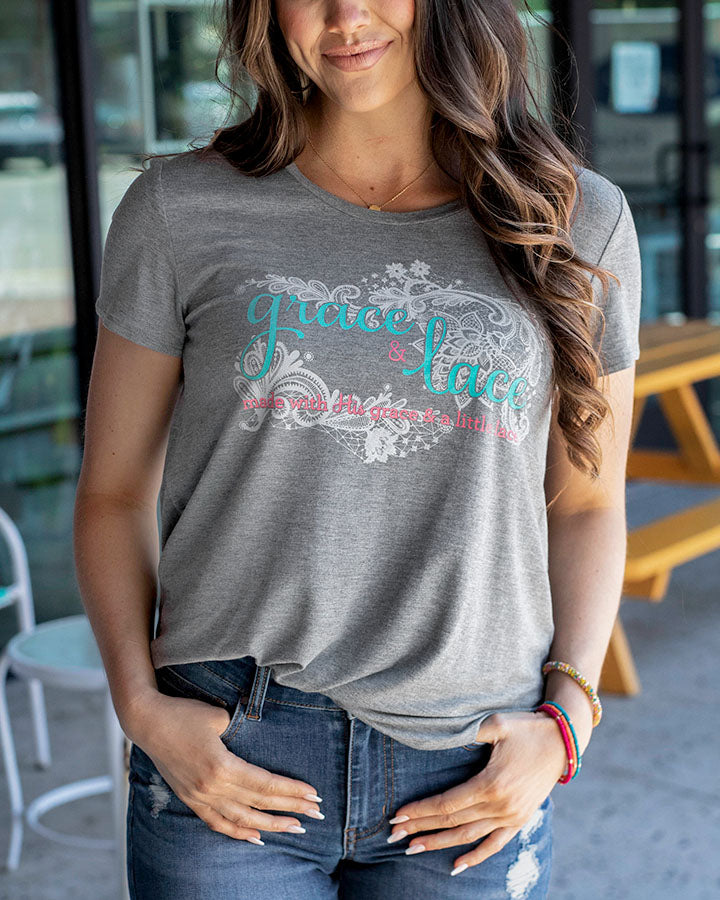 G&L Heathered Grey Logo Tee - Mid-Heathered Grey / XL - Grace and Lace